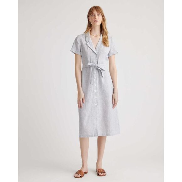 Quince | Dresses | Quince 0 European Linen Button Front Dress Blue S ...